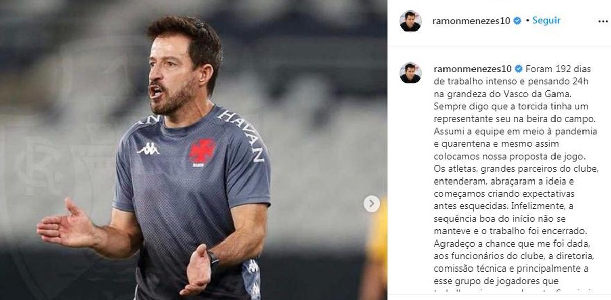 Ramon comenta saída do Vasco e afirma: "Seguirei torcendo para ver o ...