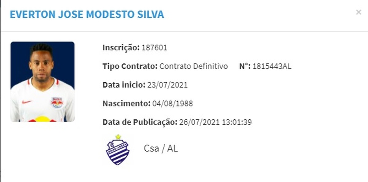 Lateral-direito Everton Silva é regularizado pelo CSA | csa | ge