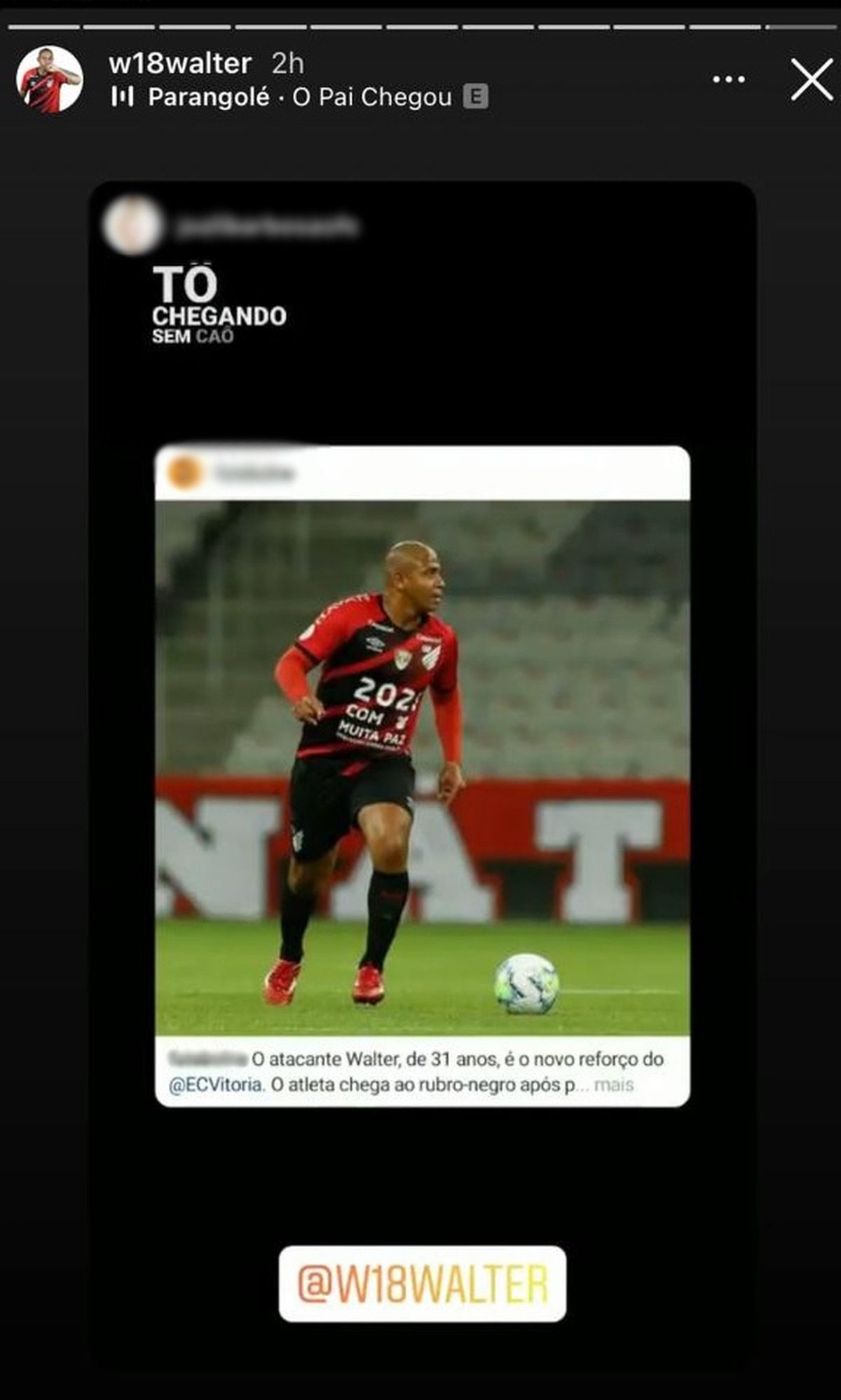 Walter compartilha post sobre contrato com o Vitória e usa trecho de ...