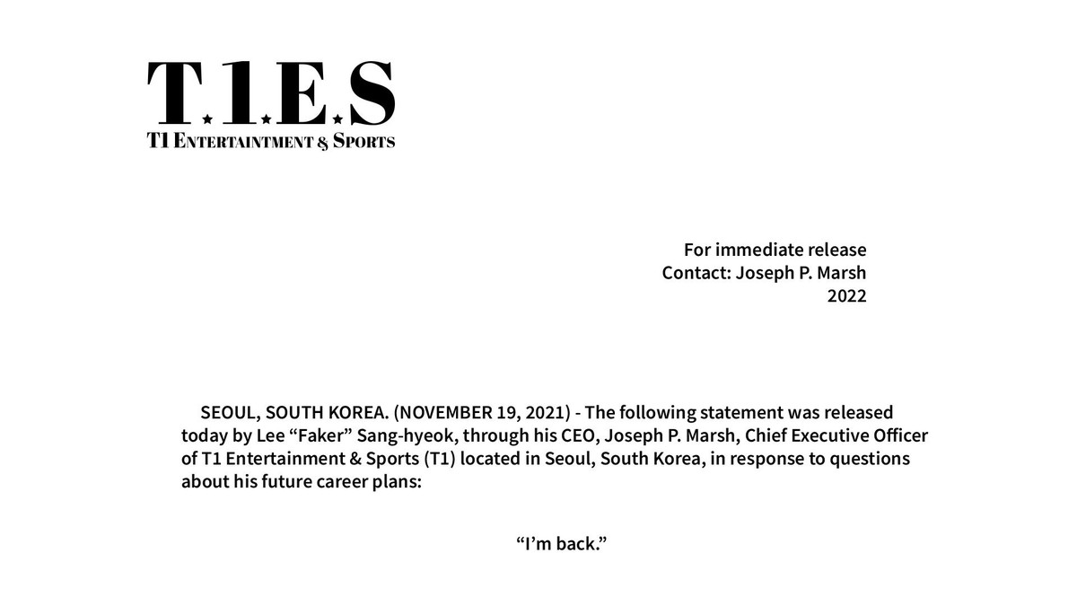 LoL: à la Michael Jordan, T1 anuncia renovação com Faker | lol | ge