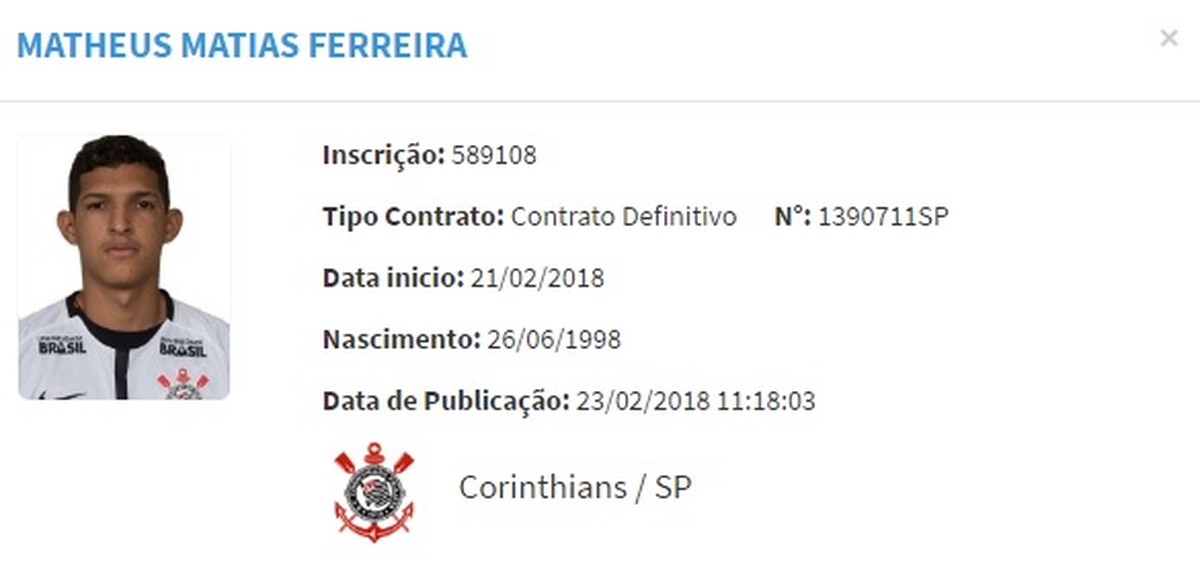 Matheus Matias aparece no BID, mas não será inscrito pelo Corinthians ...