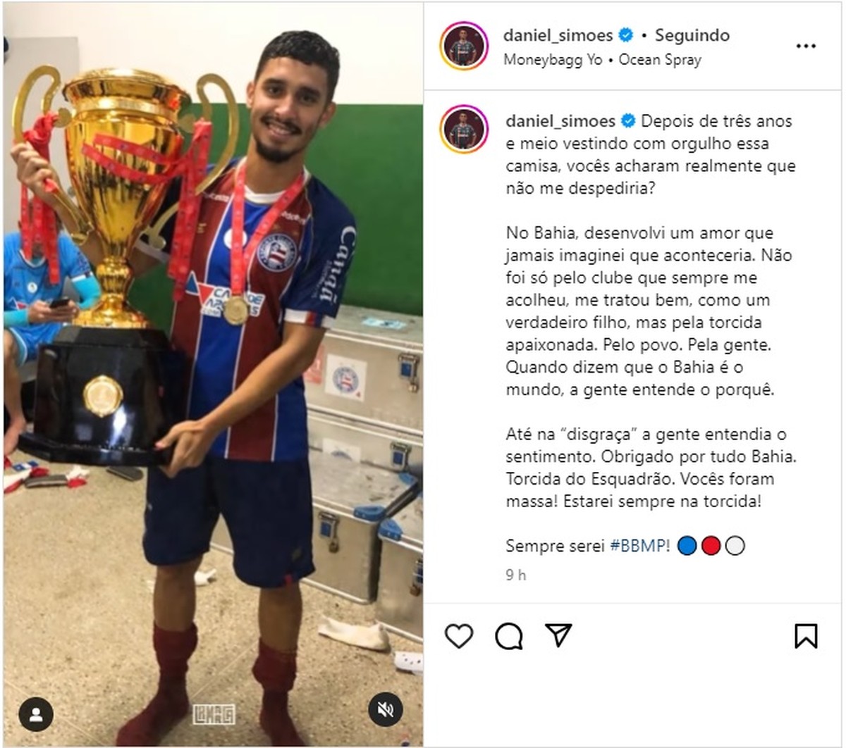 Bahia oficializa saída de Daniel, que se despede: "Sempre na torcida ...