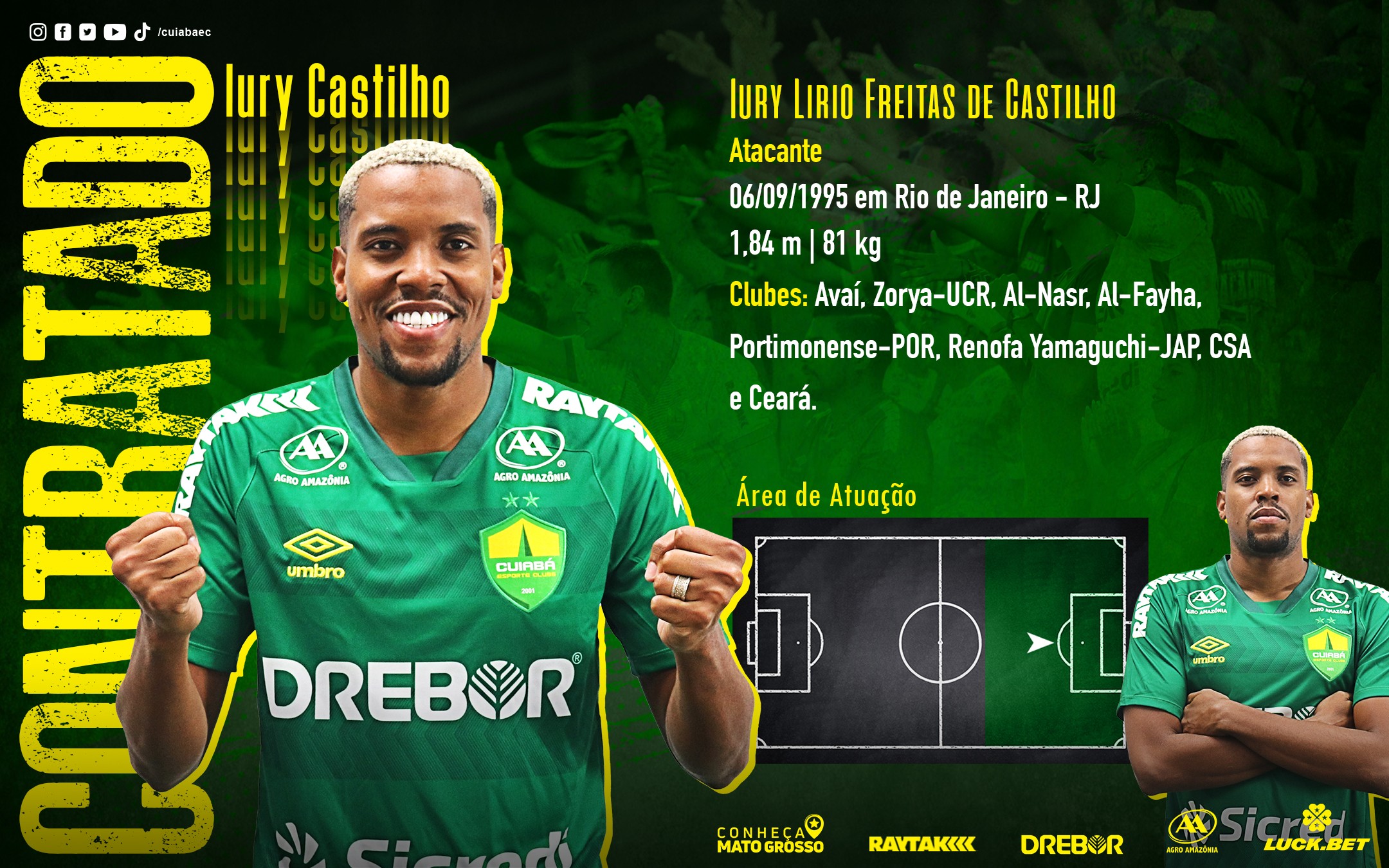 Cuiabá anuncia contratação do atacante Iury Castilho, que estava no ...