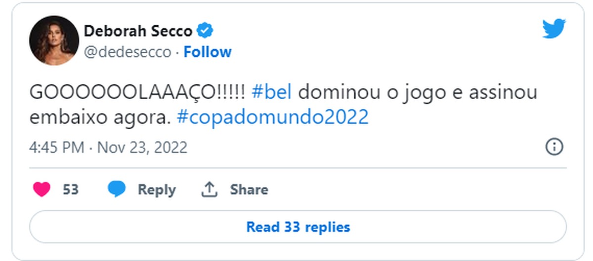 Deborah Secco comenta primeiro gol da Bélgica na Copa: "Golaço" | Copa ...