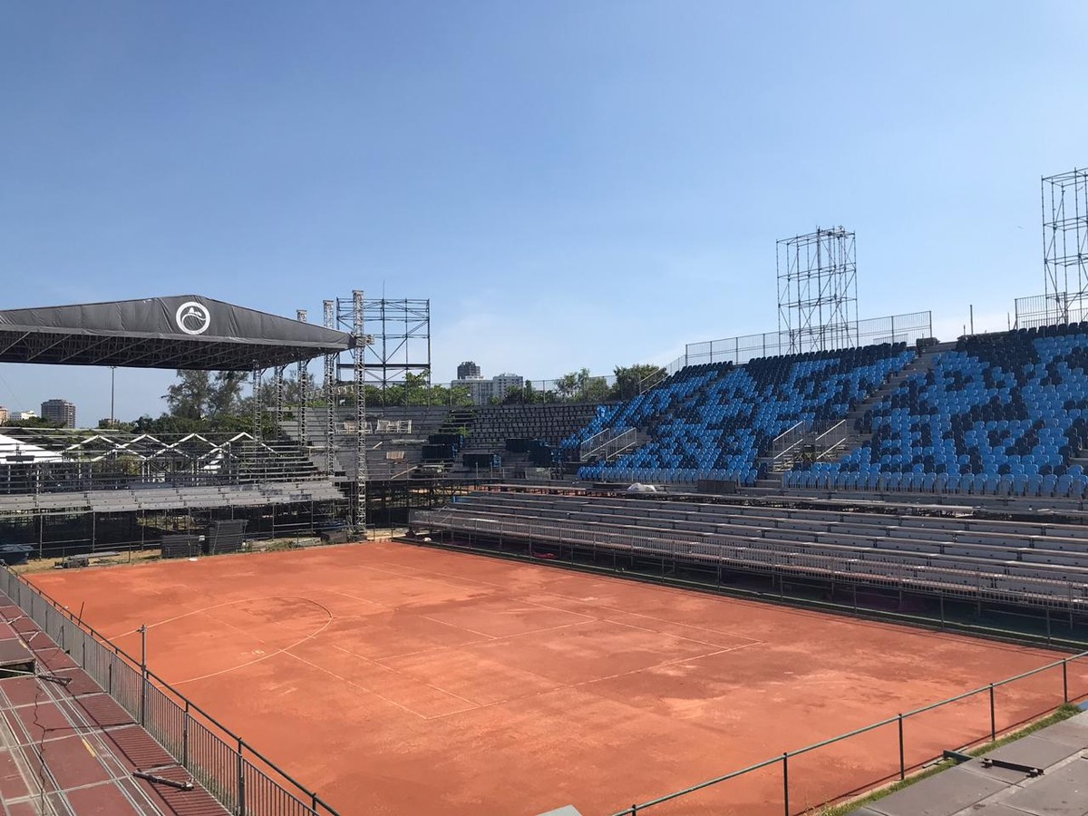 Acertando os últimos detalhes... Quadra central do Rio Open 2019 está ...
