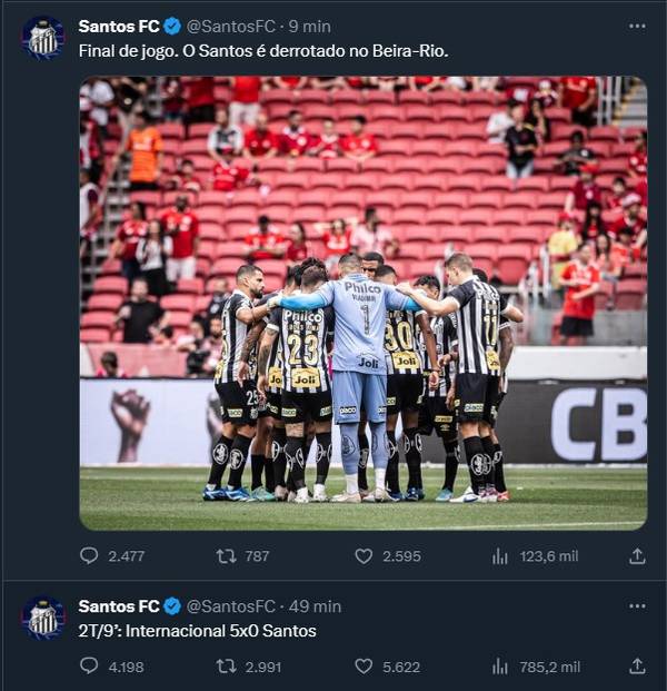 Em rede social, Santos para de acompanhar goleada após quinto gol do ...