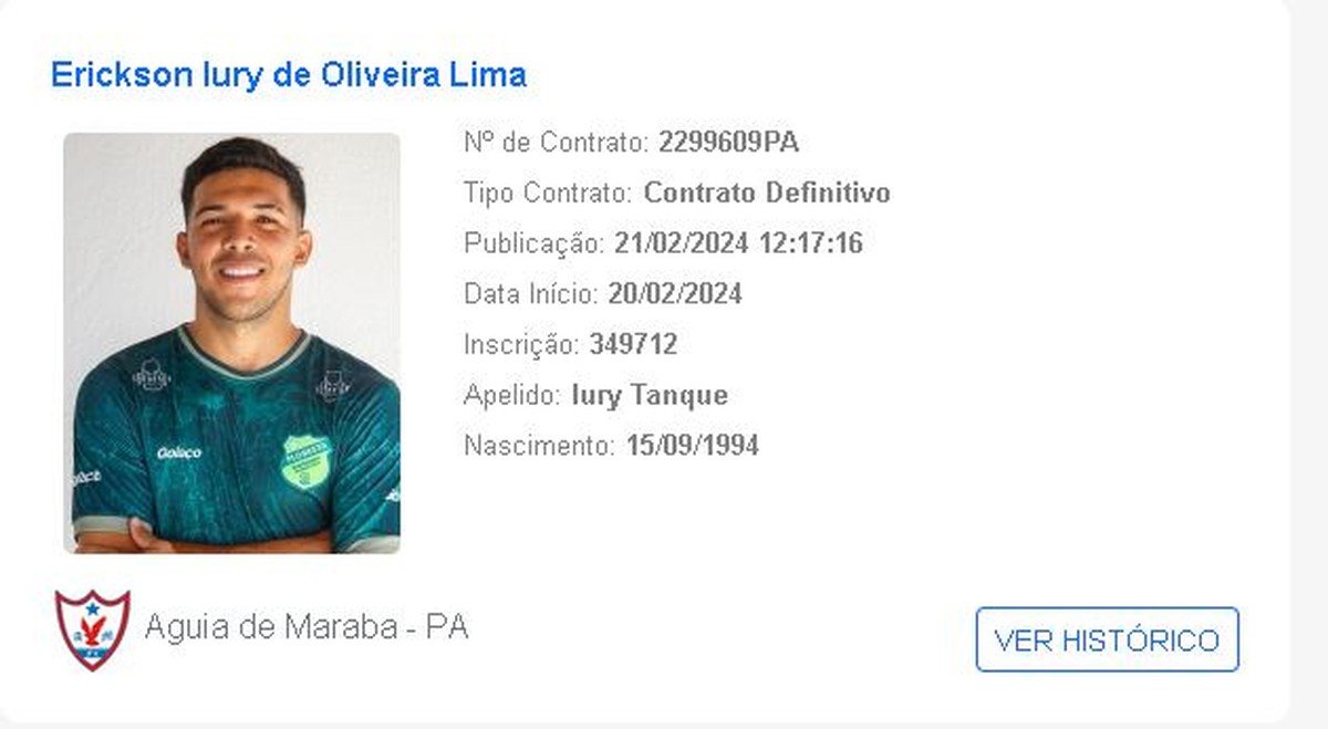 Iury Tanque é regularizado no BID e pode estrear pelo Águia de Marabá | águia de marabá | ge