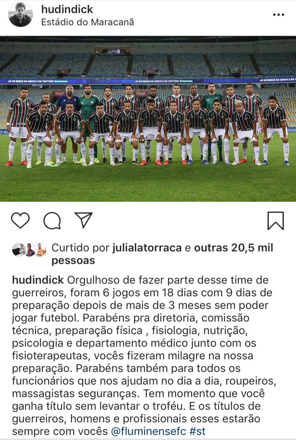 Hudson exalta Fluminense depois da final: "Tem momento que você ganha ...
