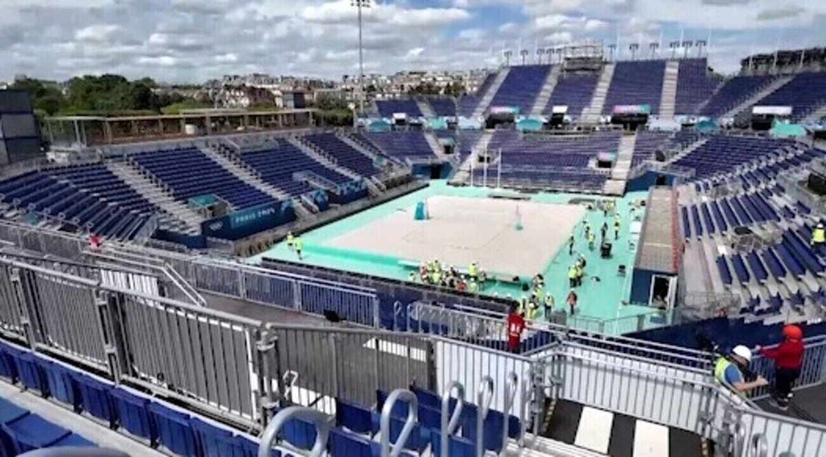Arena do vôlei de praia recebe areia e fica 95% pronta; veja vídeo ...