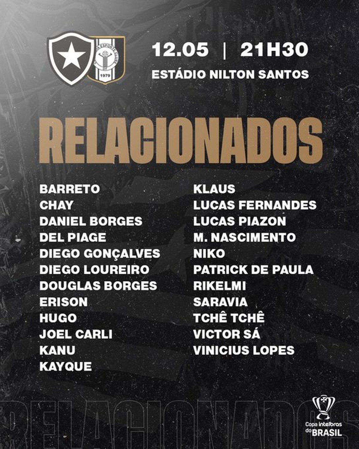 Botafogo divulga relacionados para jogo contra o Ceilândia sem Gatito ...