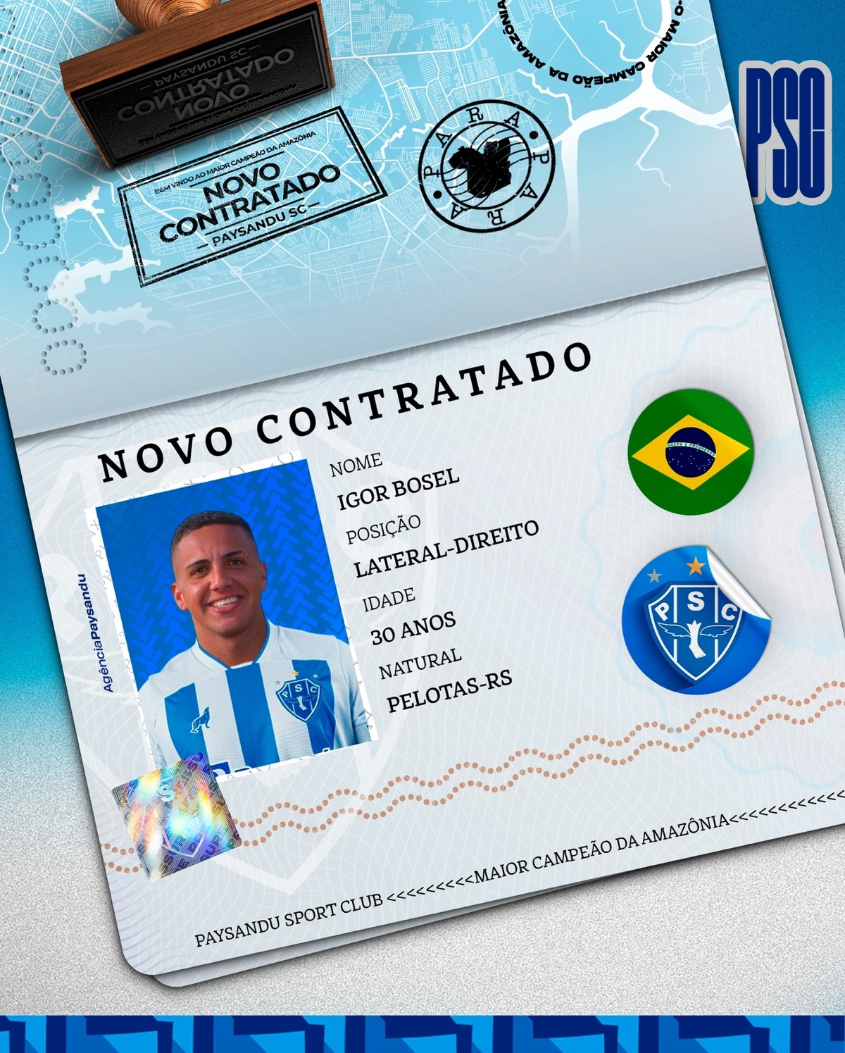 Paysandu anuncia contratação do lateral-direito Igor Bosel | paysandu | ge