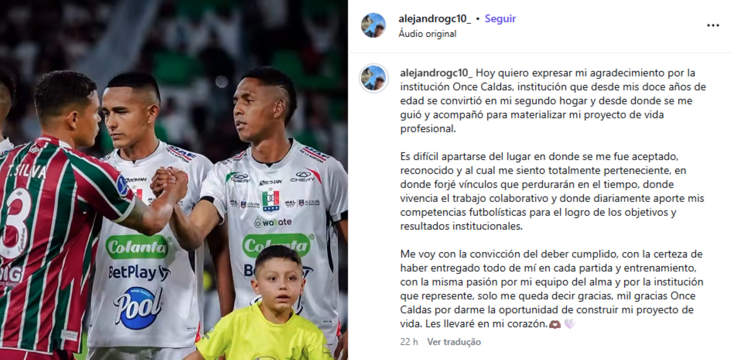 A caminho do Athletico, Alejandro García se despede do Once Caldas | Ge