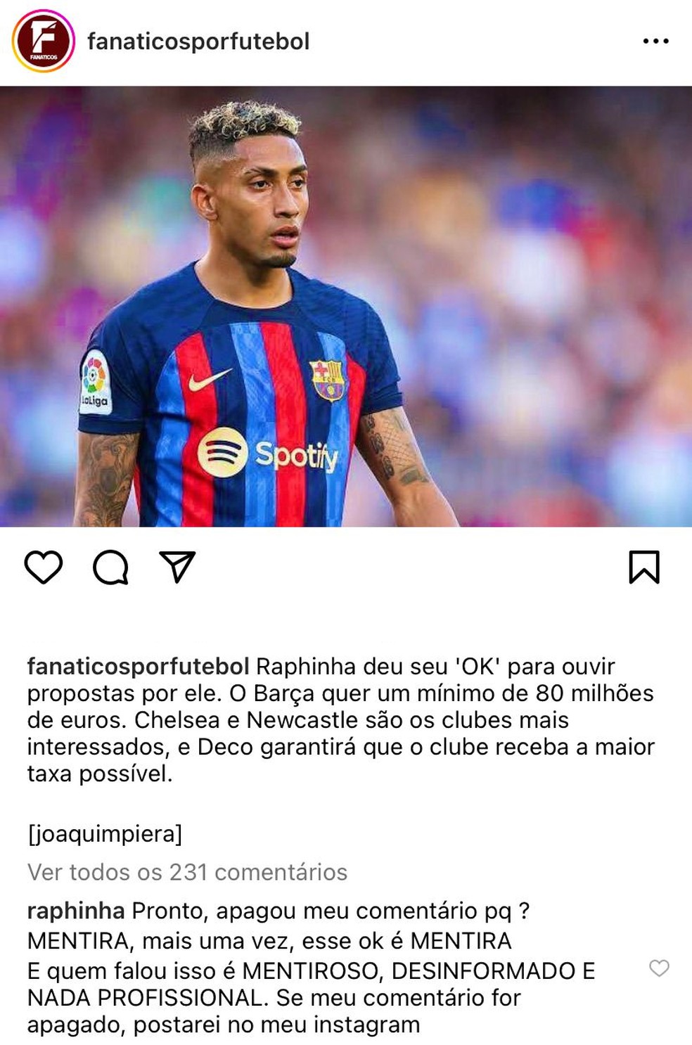 [Raphina] replies to news that he has given the “OK” for Barcelona to ...