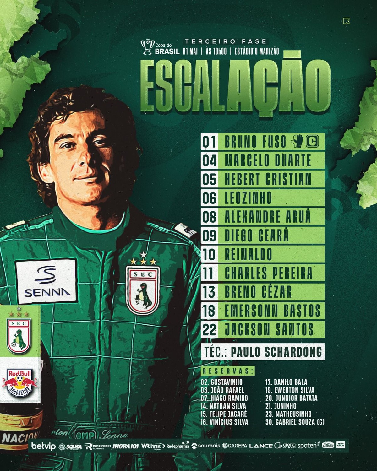 Sousa homenageia Ayrton Senna na escalação contra o Bragantino pela ...